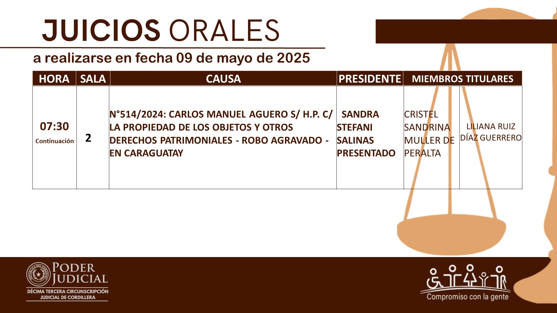 Juicios orales de fecha 09 de mayo de 2025 - Circunscripción Judicial ...