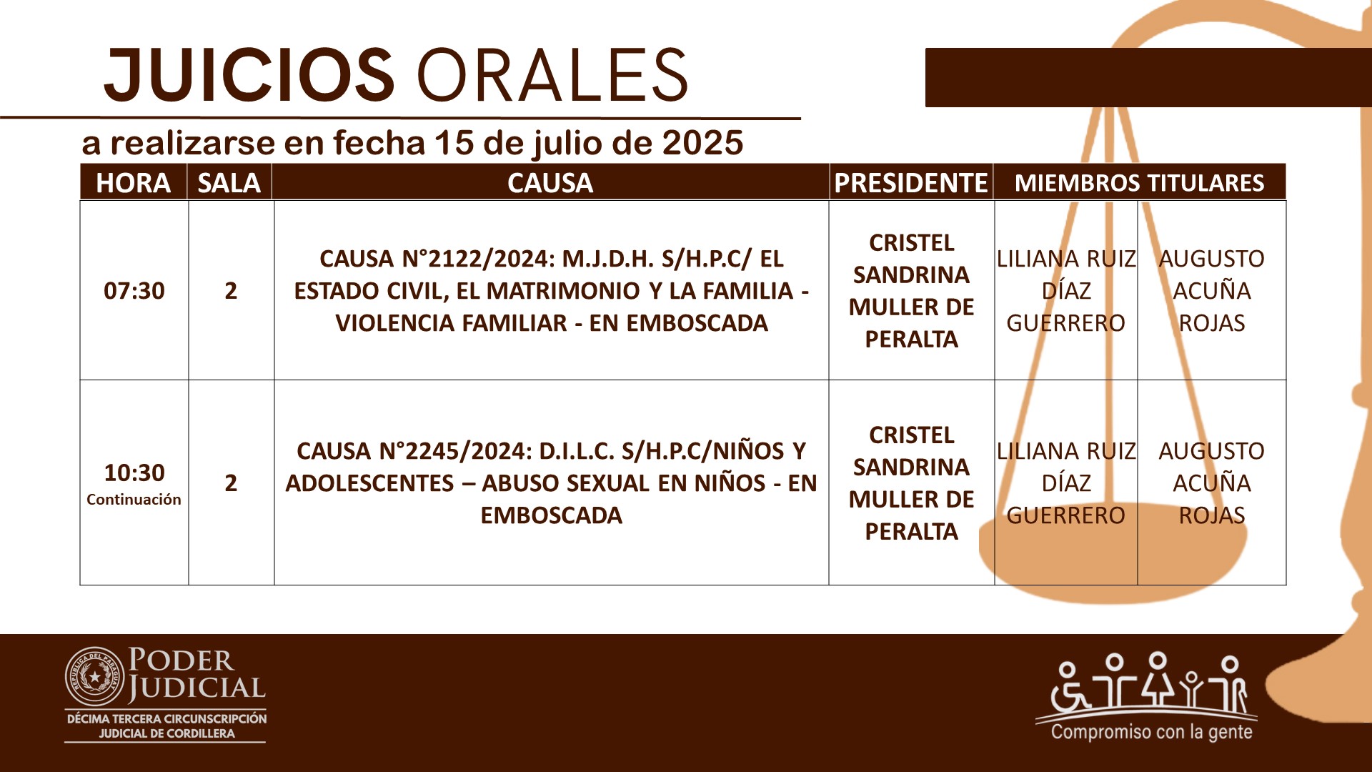 Juicios orales de fecha 15 de julio de 2025 - Circunscripción Judicial ...